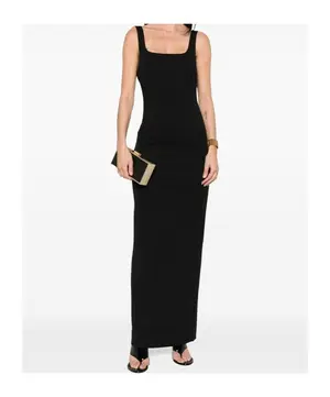 Solace London Sleeveless Square Neck Gown With Open Back And Slit - Black
