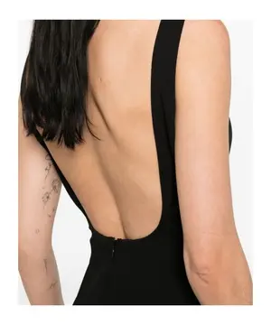 Solace London Sleeveless Square Neck Gown With Open Back And Slit - Black