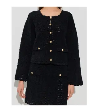 GANNI Crochet Cardigan With Gold Button Detail
