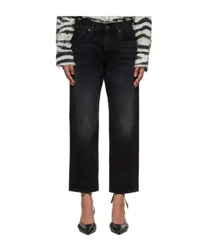 R13 Boyfriend Belt Loop Cropped Jeans In Aged Wash