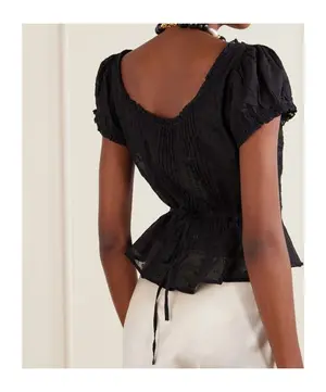 Rixo Sandi Cropped Broderie Anglaise Cotton Blouse - Black