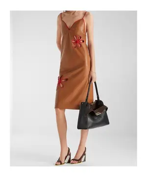 Fendi Nappa Leather Dress With Floral Appliqu - Brown