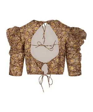 Isabel Marant Étoile Puff-sleeved Graphic Printed Cropped Top - Khaki
