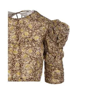 Isabel Marant Étoile Puff-sleeved Graphic Printed Cropped Top - Khaki