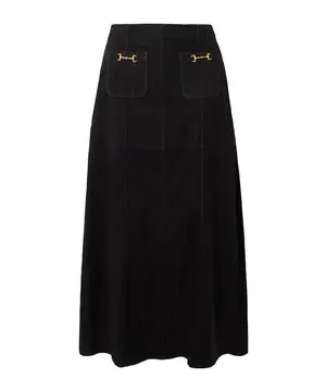 Rixo Edwina Embellished Paneled Suede Midi Skirt - Black