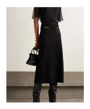 Rixo Edwina Embellished Paneled Suede Midi Skirt - Black
