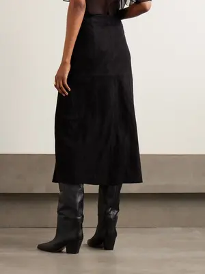 Rixo Edwina Embellished Paneled Suede Midi Skirt - Black