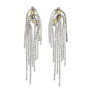 Dries Van Noten Beaded Fringe Crystal Tassel Earrings - Silver