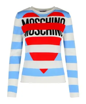 Moschino Virgin Wool Sweater With Embroidered Logo And Unfinished Edges