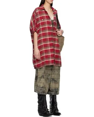 R13 Plaid Mini Shirt Dress - Redplaid