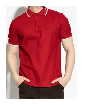 Burberry Ekd Embroidered Short Sleeved Polo Shirt - Red