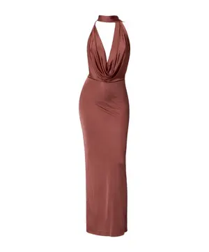 AMAZUIN Halterneck Draped Maxi Dress With Open Back And Scarf Ties - Red