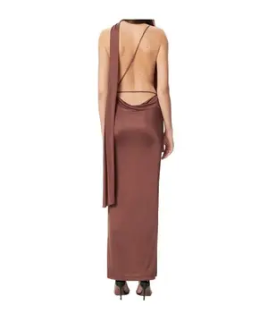 AMAZUIN Halterneck Draped Maxi Dress With Open Back And Scarf Ties - Red