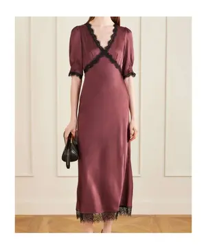 Rixo Annina Satin Midi Dress With Lace Trim - Red