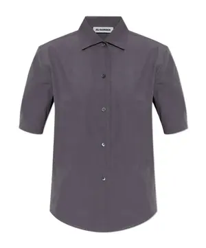 JIL SANDER Short Sleeve Button-up Top - Black