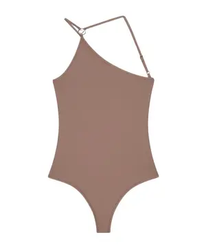 Coperni One Shoulder Asymmetric Swimsuit - Brown
