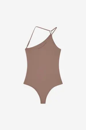 Coperni One Shoulder Asymmetric Swimsuit - Brown