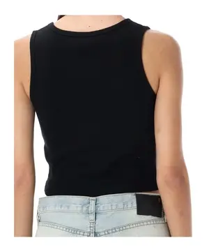 R13 Sleeveless Distressed Ribbed Vest - Black