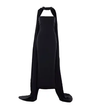 Solace Martine Shawl Detail Sleeveless Dress With Back Slit - Black