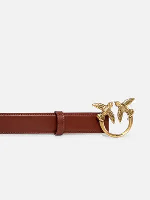 Pinko Lovebird Buckle Leather Belt - Brown