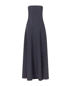 ST. AGNI Strapless Open-back Striped Cotton-blend Maxi Dress - No