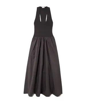 ST. AGNI Ribbed-knit And Cotton-poplin Midi Dress - Brown