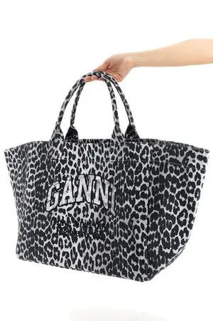 GANNI Leopard Printed Sequinned Tote Bag - Grey