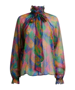 Etro Paisley And Floral Print Silk Scarf Neck Blouse
