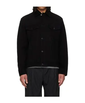 Hugo Boss Suede Leather Jacket With Lapel And Button Closure