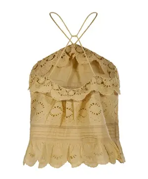 Isabel Marant Étoile Prisha Embroidered Cotton Halter Top - Light Ochre