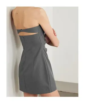 ST. AGNI Strapless Cutout Wool-blend Twill Mini Dress