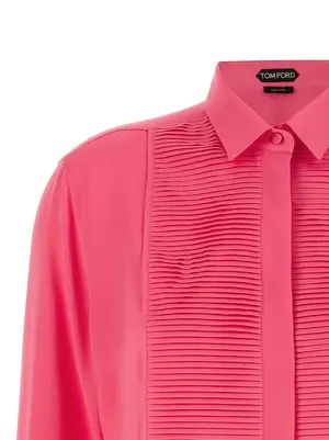 TOM FORD Pleated Tuxedo Shirt - Fuchsia