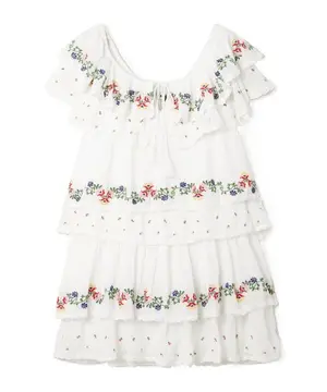 Rixo Embroidered Tiered Dress With Front Tie