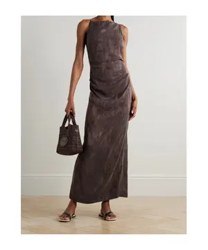 ST. AGNI Gathered Washed Satin-jacquard Maxi Dress