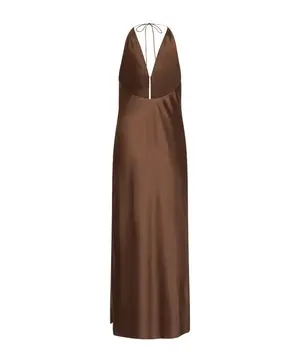 ROTATE BY BIRGER CHRISTENSEN Halterneck Chiffon Maxi Dress - Dark Brown