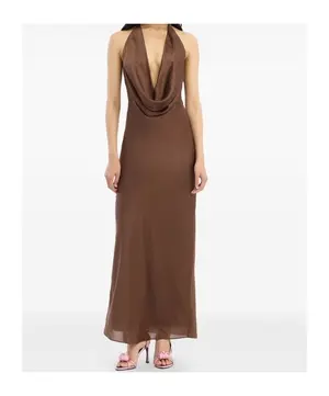 ROTATE BY BIRGER CHRISTENSEN Halterneck Chiffon Maxi Dress - Dark Brown