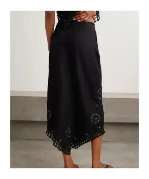 Rixo Crocheted Embroidered Midi Skirt