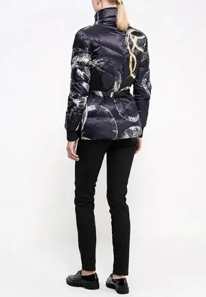 Just Cavalli Stand-collar Puffer Jacket With Serpent Print And Belt