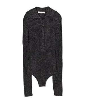 THE FRANKIE SHOP Ribbed Knit Bodysuit With Polo Collar