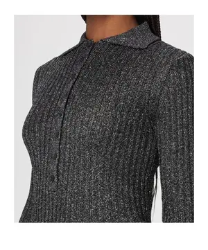 THE FRANKIE SHOP Ribbed Knit Bodysuit With Polo Collar
