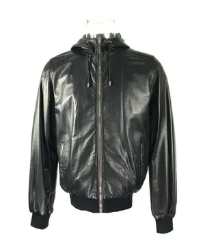 Gucci Logo Hooded Leather Jacket - Black