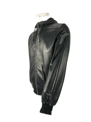Gucci Logo Hooded Leather Jacket - Black
