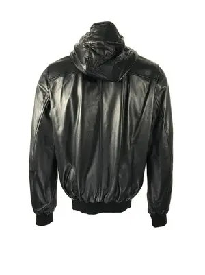 Gucci Logo Hooded Leather Jacket - Black
