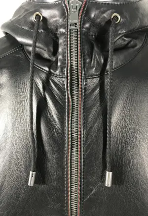 Gucci Logo Hooded Leather Jacket - Black