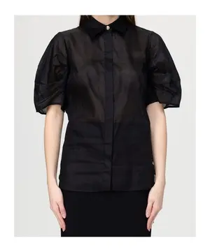 Elisabetta Franchi Sheer Puff Sleeve Shirt - Black