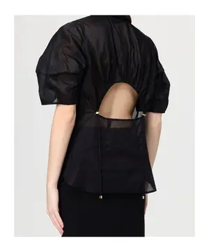 Elisabetta Franchi Sheer Puff Sleeve Shirt - Black