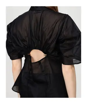 Elisabetta Franchi Sheer Puff Sleeve Shirt - Black
