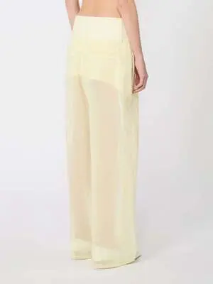 Sportmax Belted Wide-leg Trousers In Organza-feel Cotton Voile - Yellow