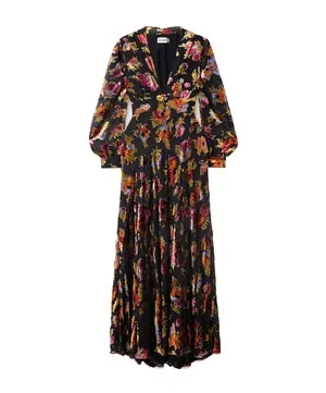 Rixo Floral Print Long Sleeve V-neck Maxi Dress