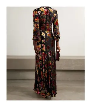Rixo Floral Print Long Sleeve V-neck Maxi Dress